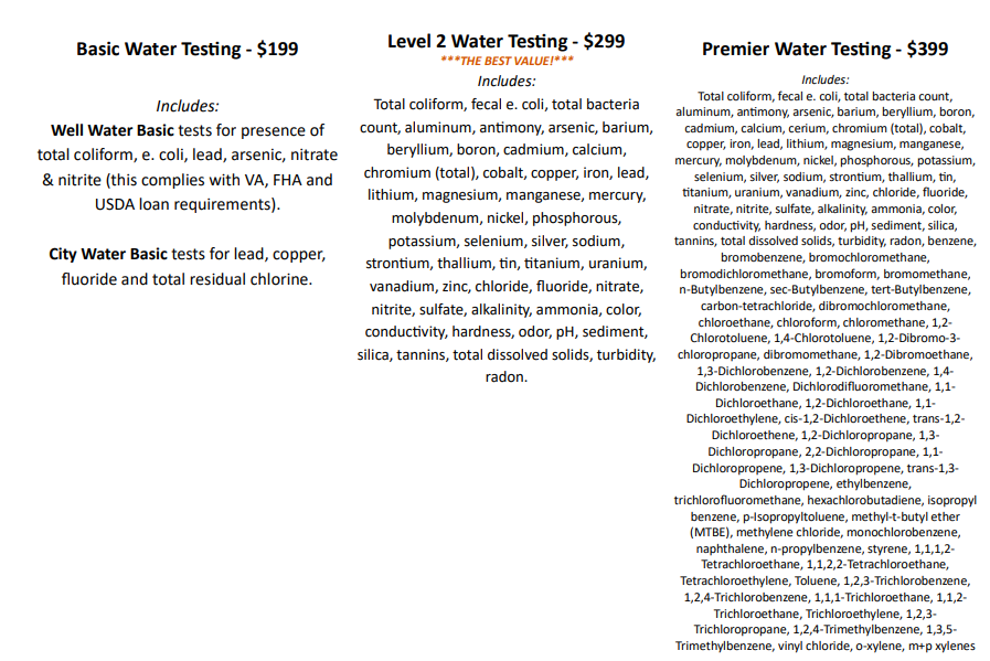 Water Testing - Up Close Home Inspections